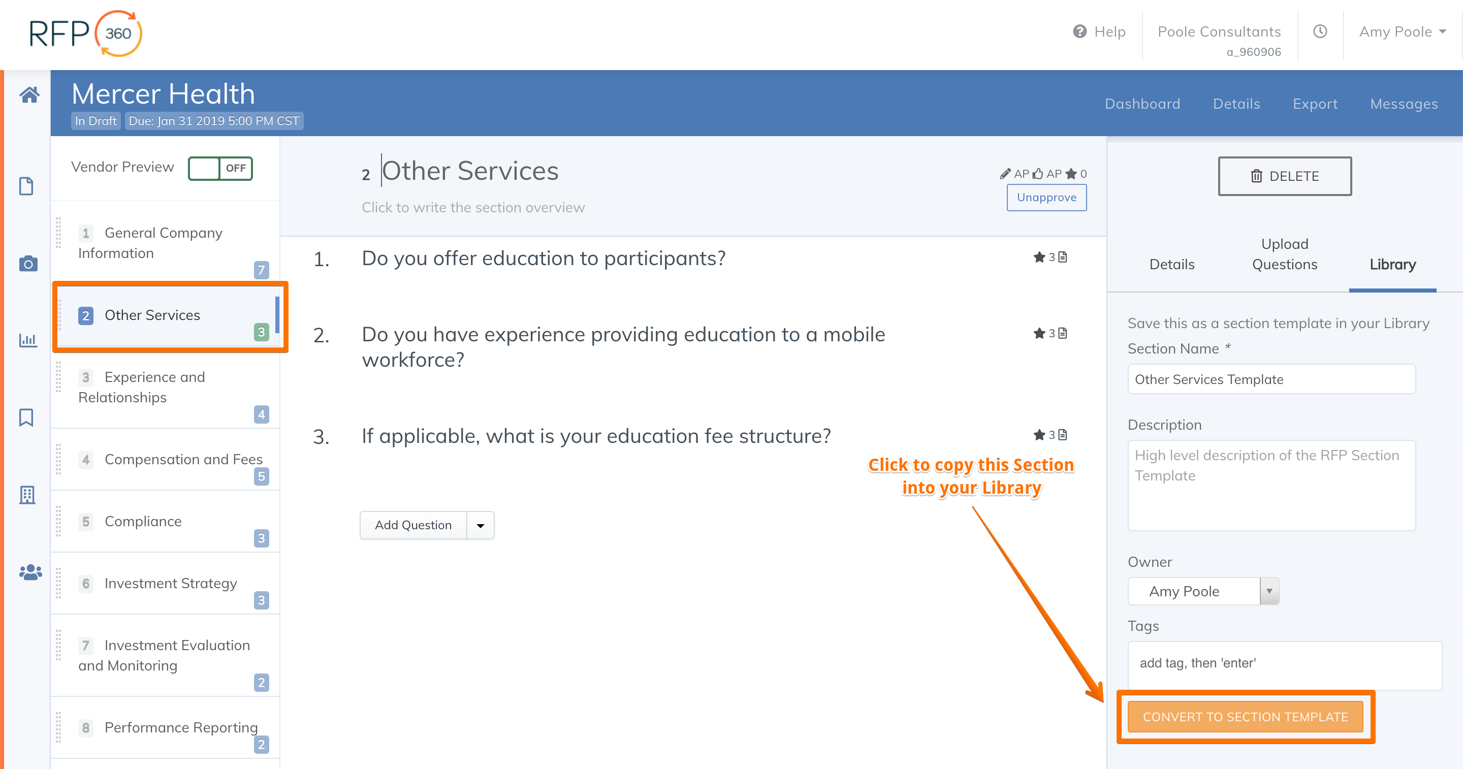 How do I create a Section Template from an RFP Section? – RFP360