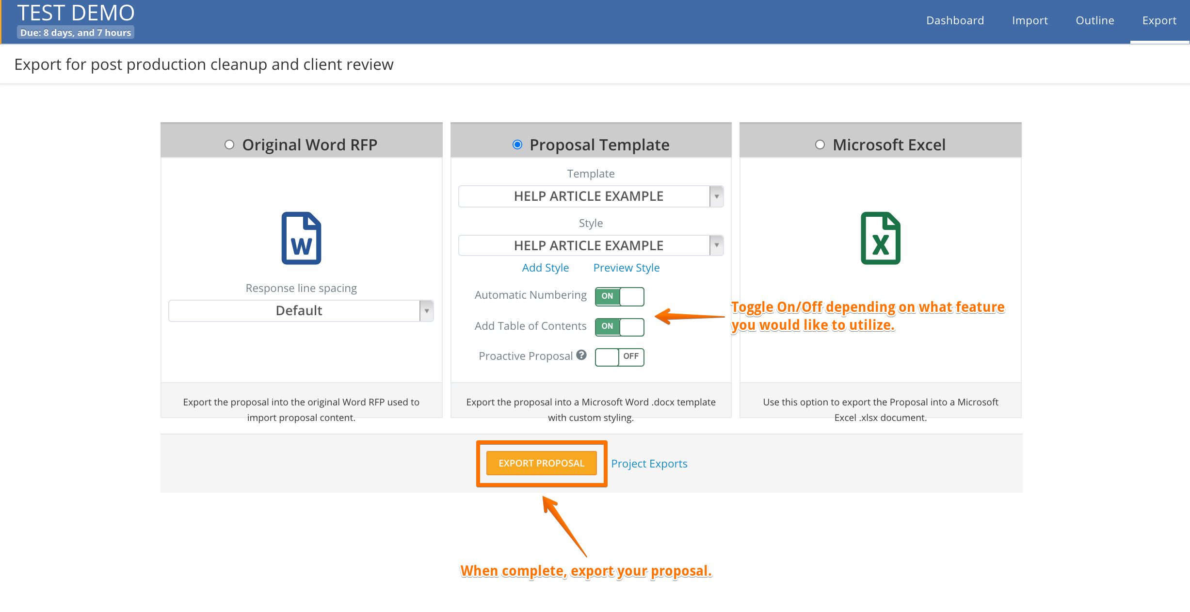 How do I export using a Proposal Template and Styles? – RFP360